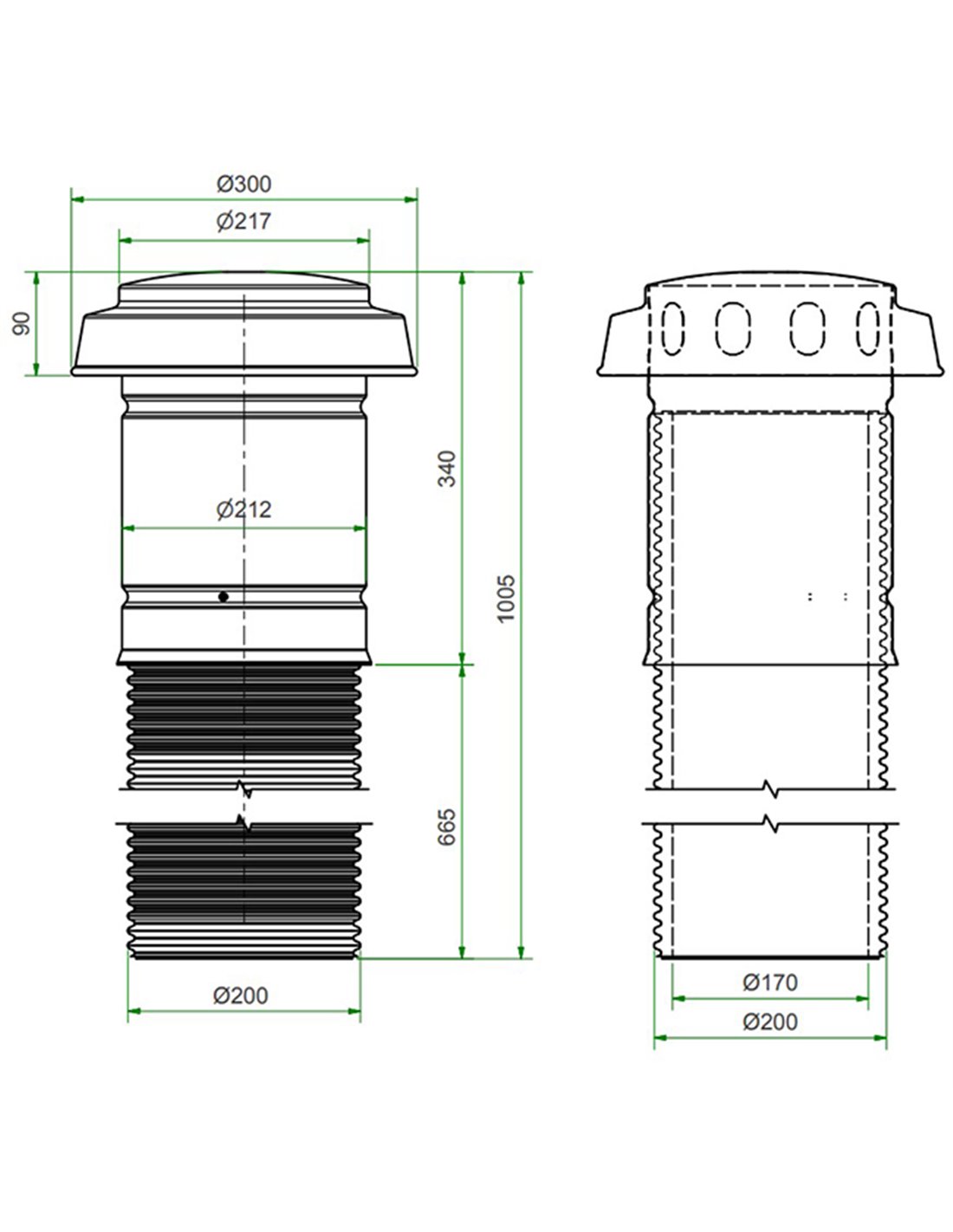 Vasco WTW passage toiture ventilation 200/170 mm - noir - 11VE42110